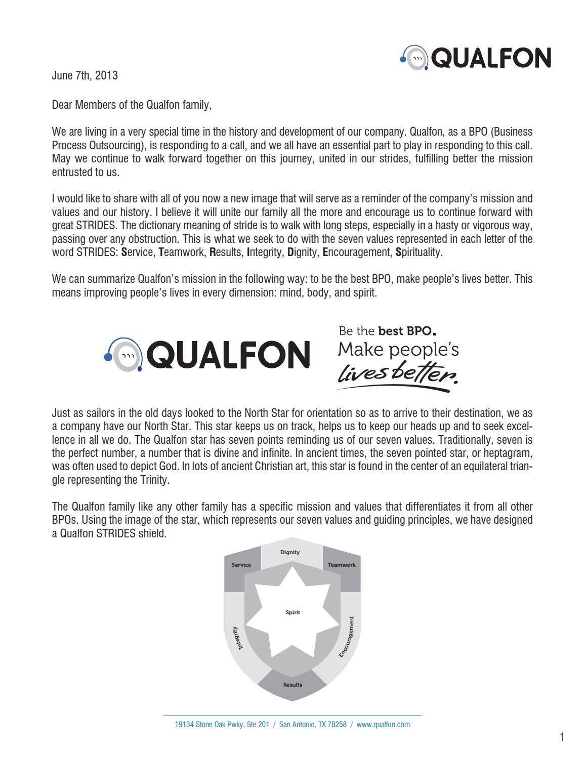 Letter from the Chairman (STRIDES Values) by Qualfon Corporation - Issuu