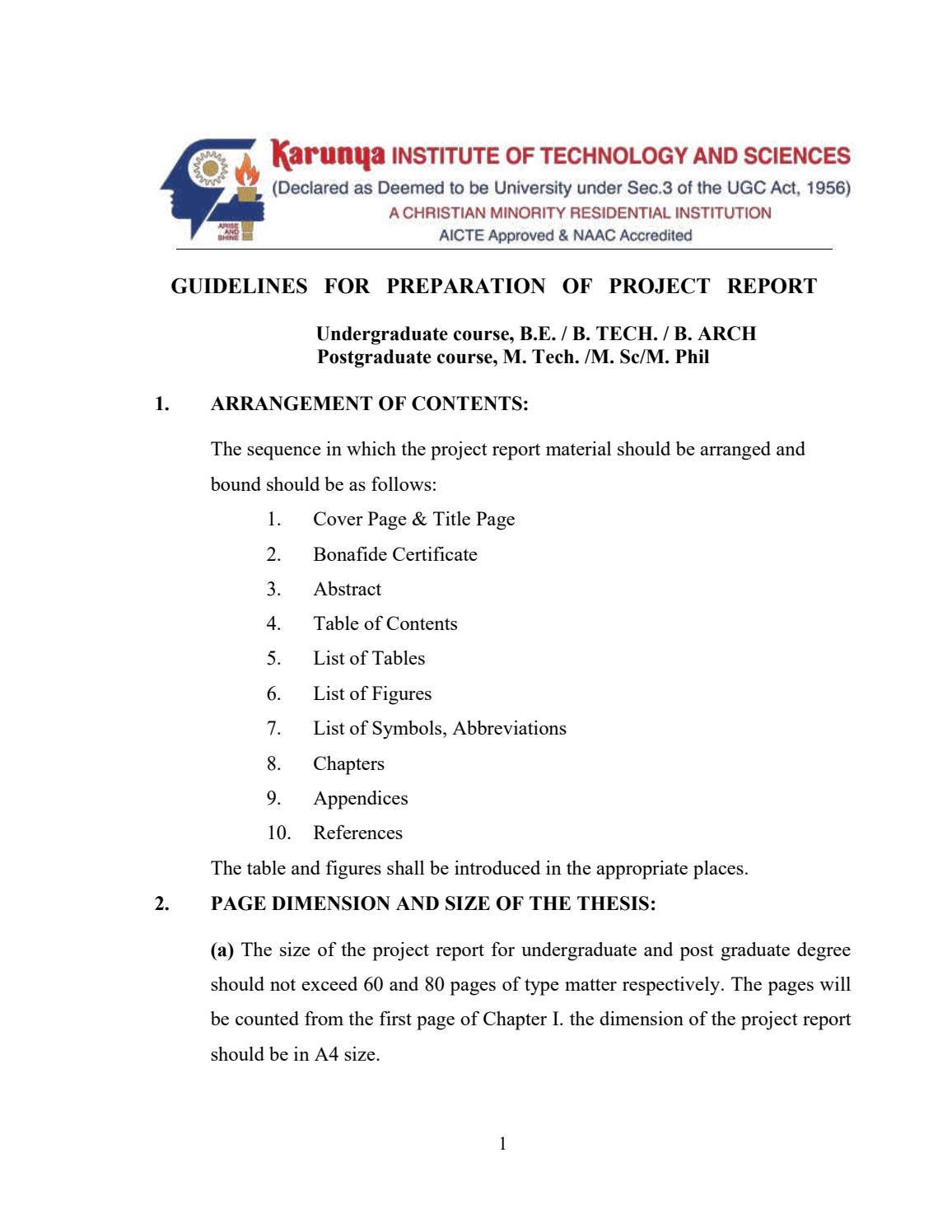 Guidelines for Project Report For UG & PG Students by Karunya Institute of Technology and ...