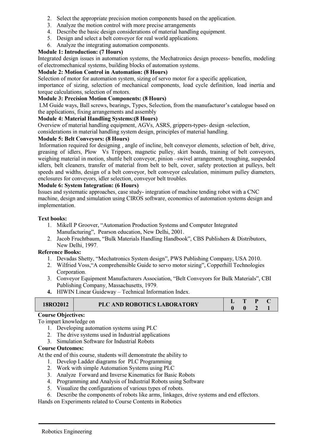 Robotics CBCS Syllabus by Karunya Institute of Technology and Sciences ...