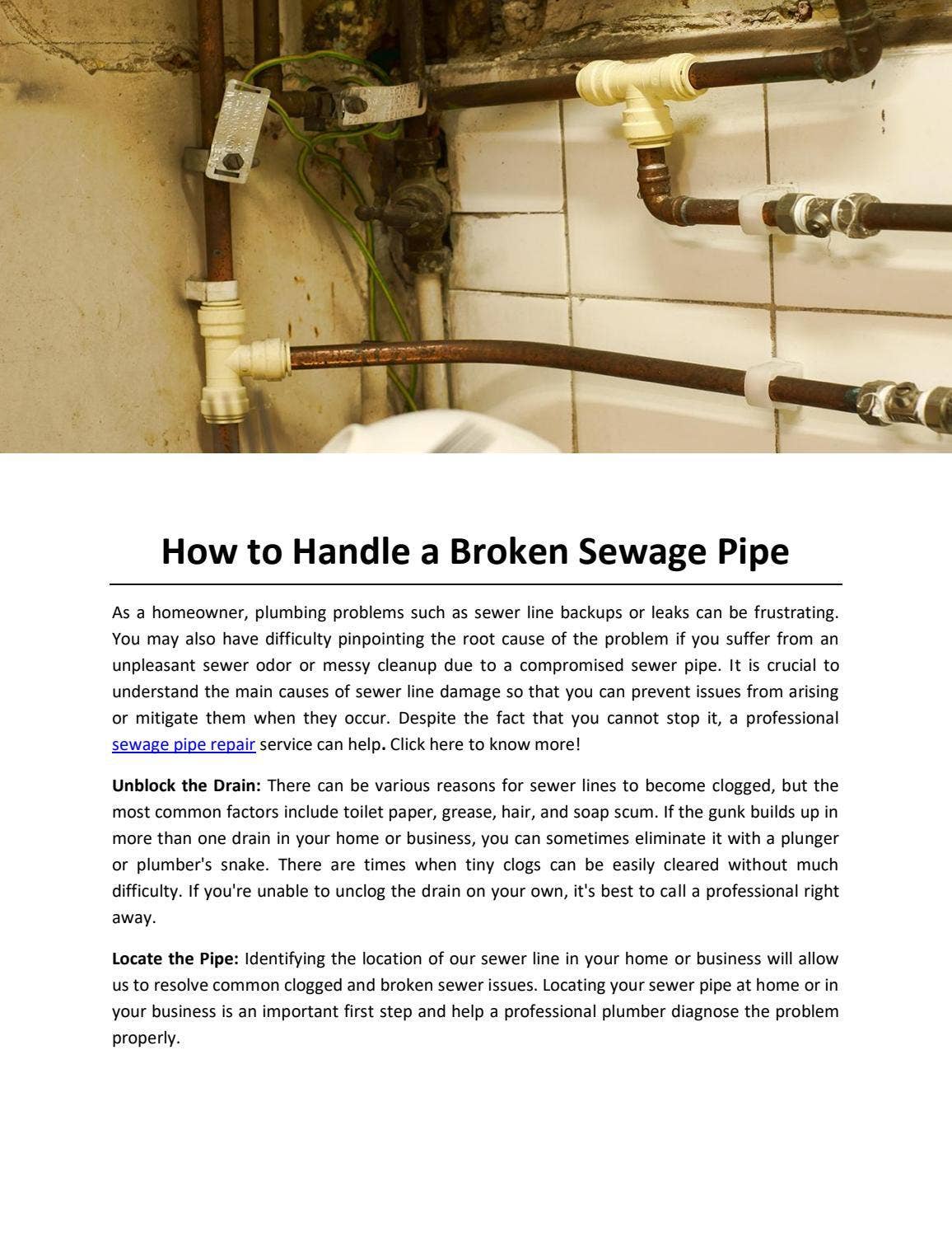 How to Handle a Broken Sewage Pipe by Zurn Plumbing Service - Issuu