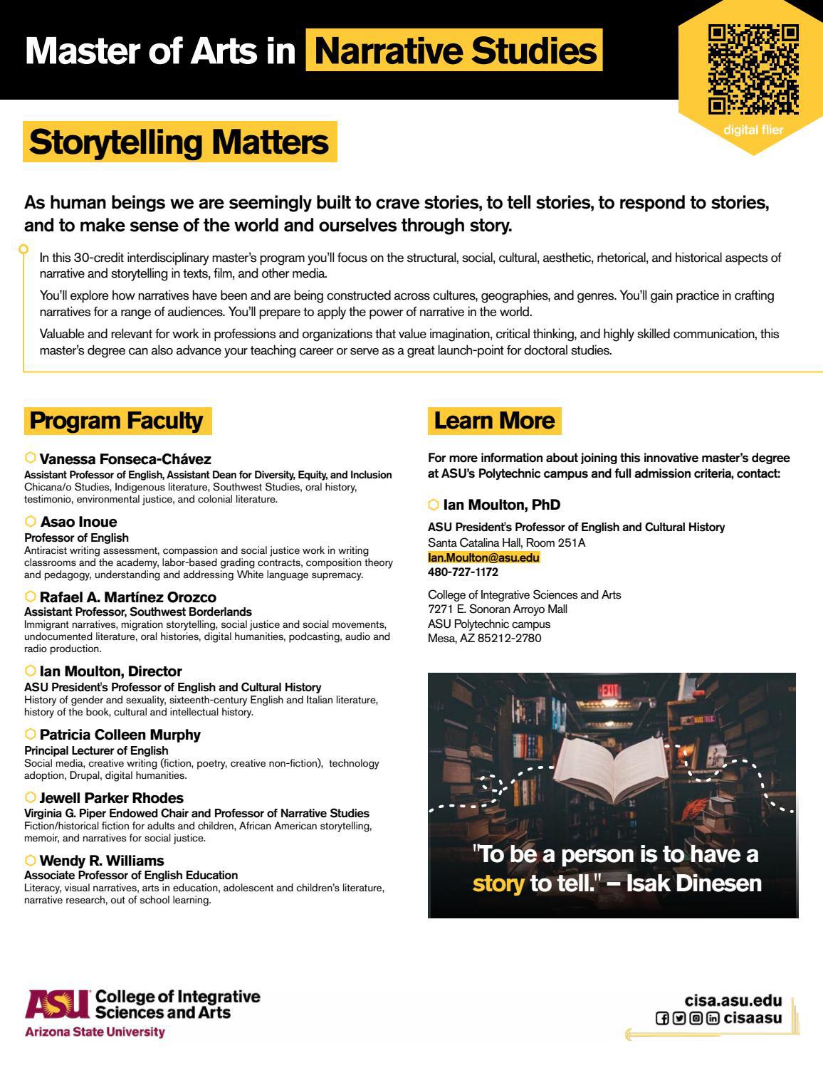 Master of Arts in Narrative Studies, ASU College of Integrative ...