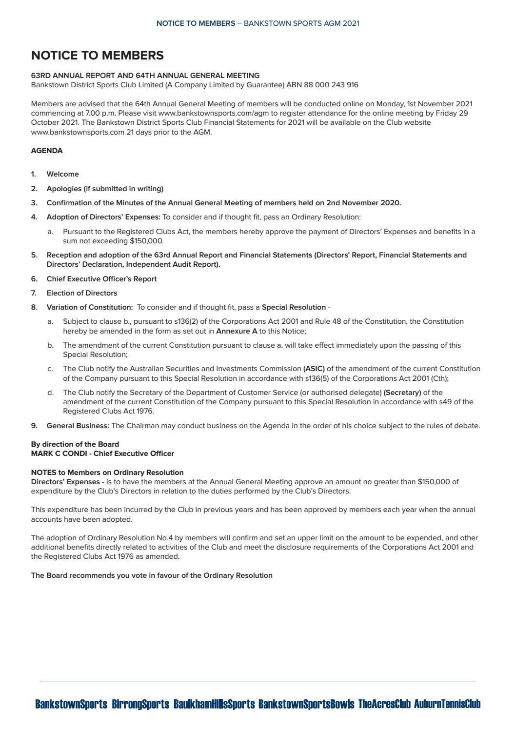 AGM Notice by Bankstown Sports Club - Issuu
