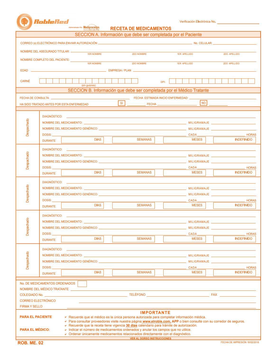Formulario-Receta-de-Medicamentos - El Roble / Público by Corporación ...