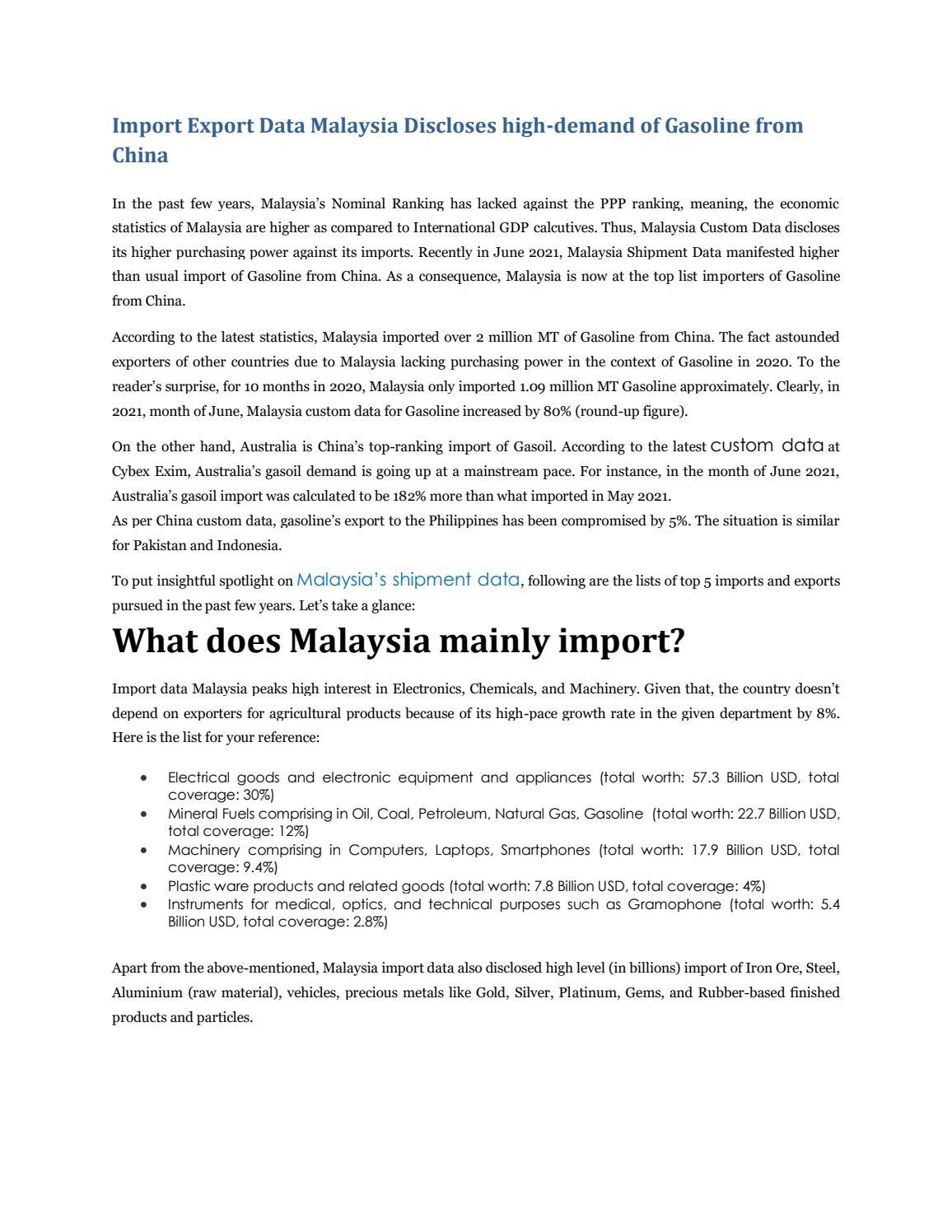 Import Export Data Malaysia by cybexexim - Issuu