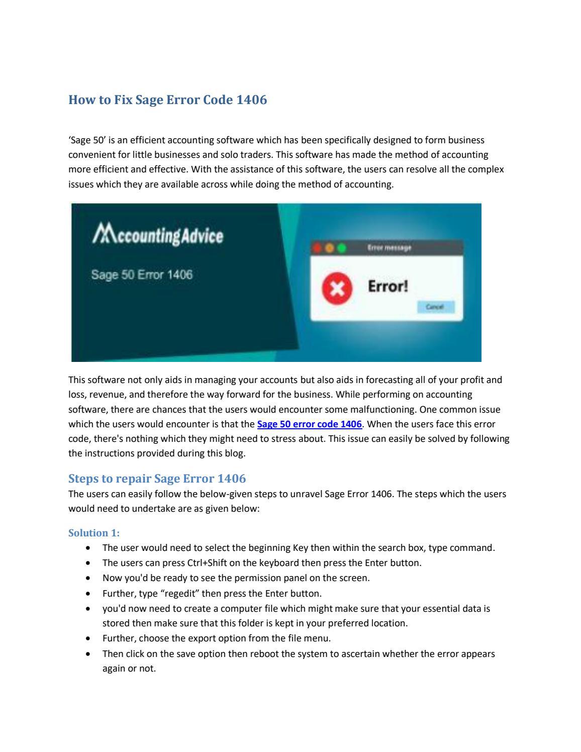 Fixed Sage 50 Error 1406 By Accounting Advice Issuu 
