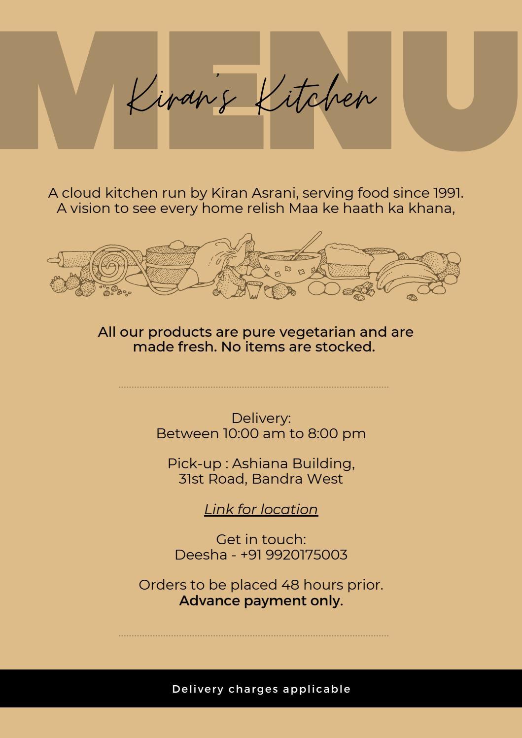 Kiran's Kitchen - Menu by deeshaasrani - Issuu