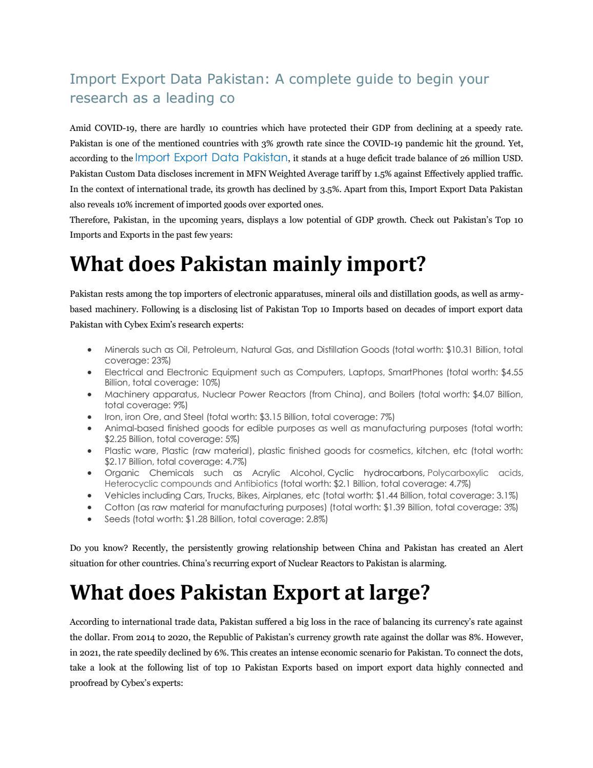 Import Export Data Pakistan by cybexexim - Issuu