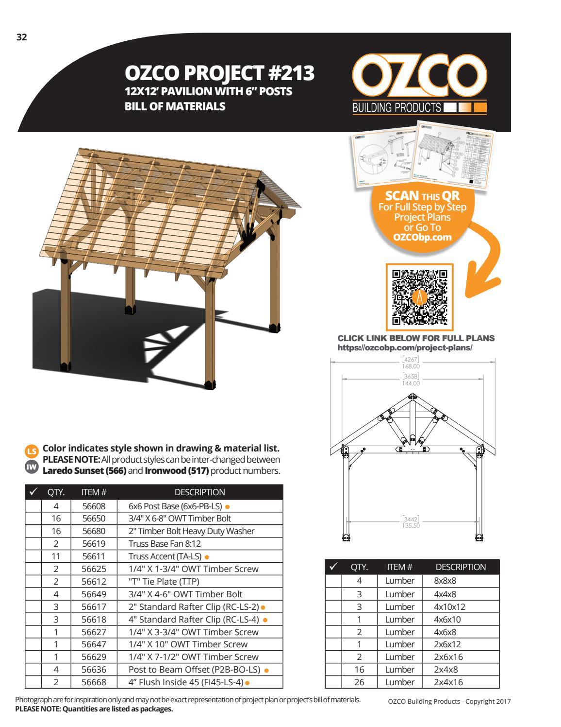 OZCO BOM 12x12 Pavilion With 6x6 Posts - #213 by OZCO Building Products ...