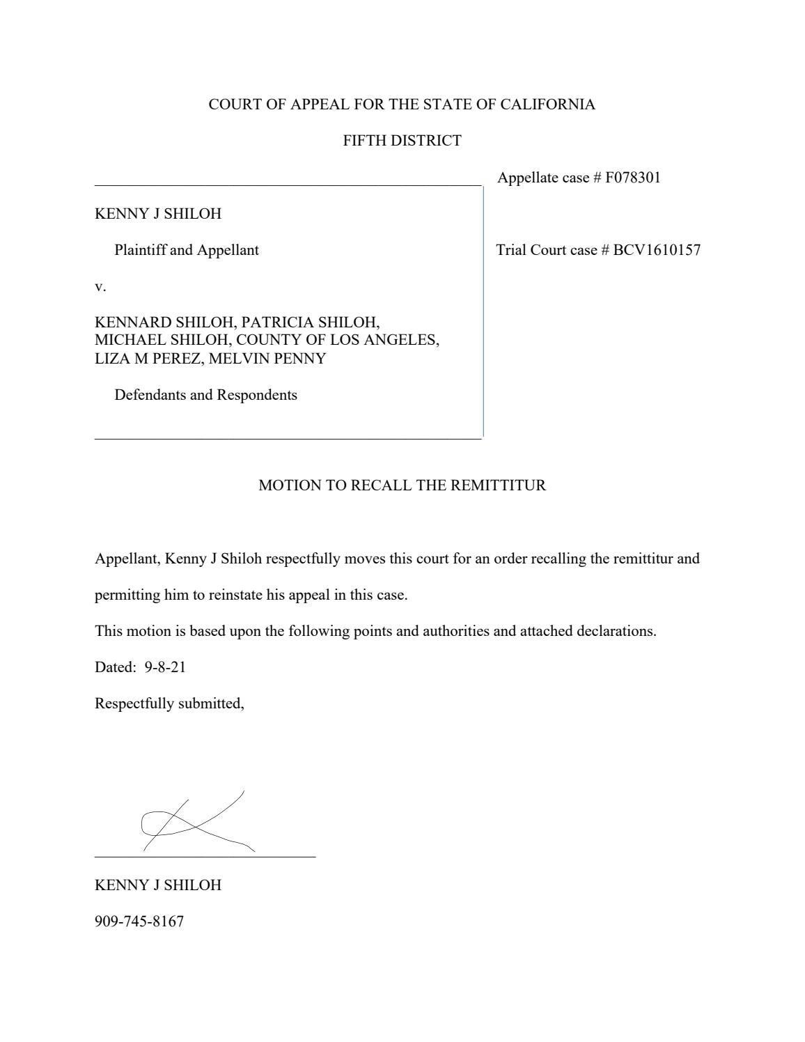 Motion To Recall The Remittitur by kennyshiloh - Issuu