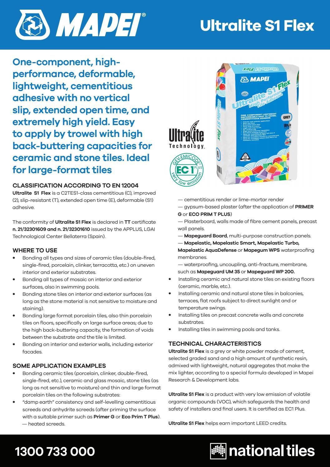 Mapei Ultralite S1 Flex Technical Data Sheet by nationaltiles - Issuu