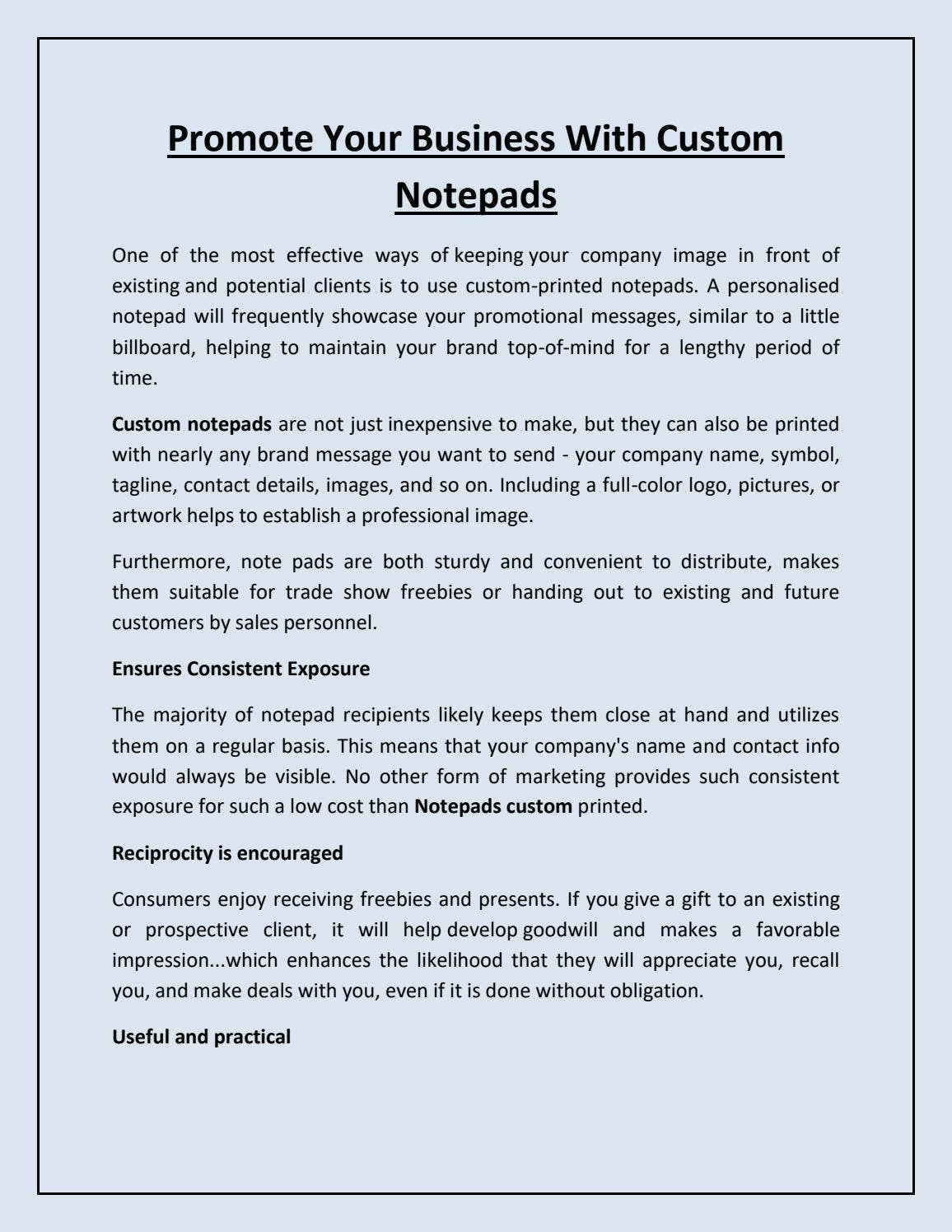 Promote Your Business With Custom Notepads by Brandedpads - Issuu