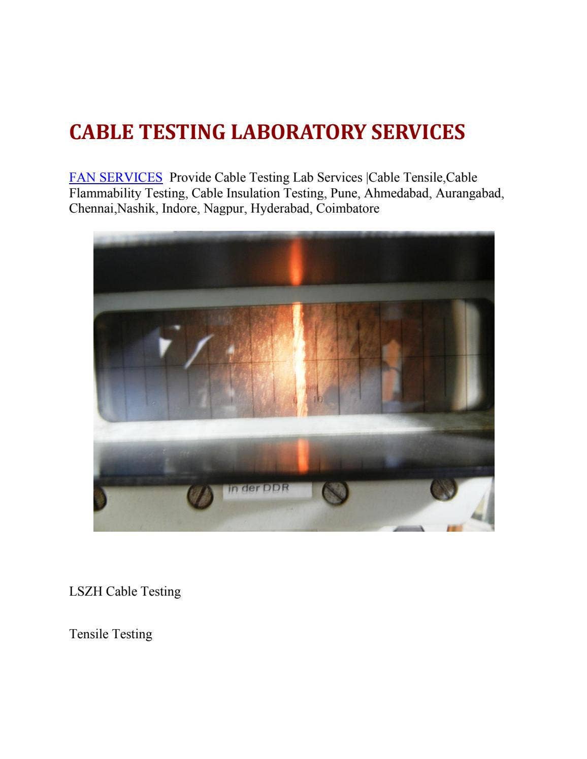 Cable Testing Lab Mumbai, Pune, Nashik, Chennai,Hyderabad, India by FAN ...