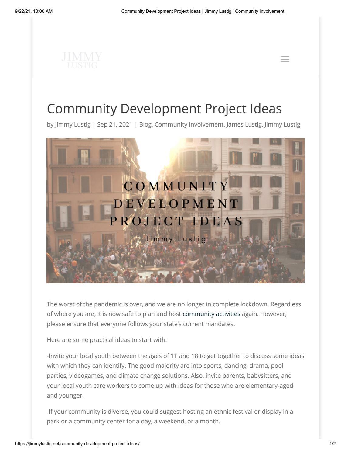 Community Development Project Ideas by Jimmy Lustig - Issuu