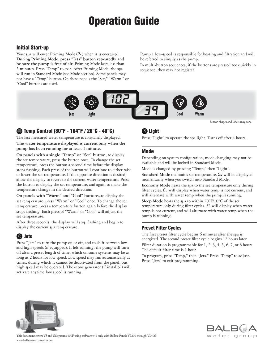 The Balboa GS100 User Manual by Hot Tub Suppliers - Issuu