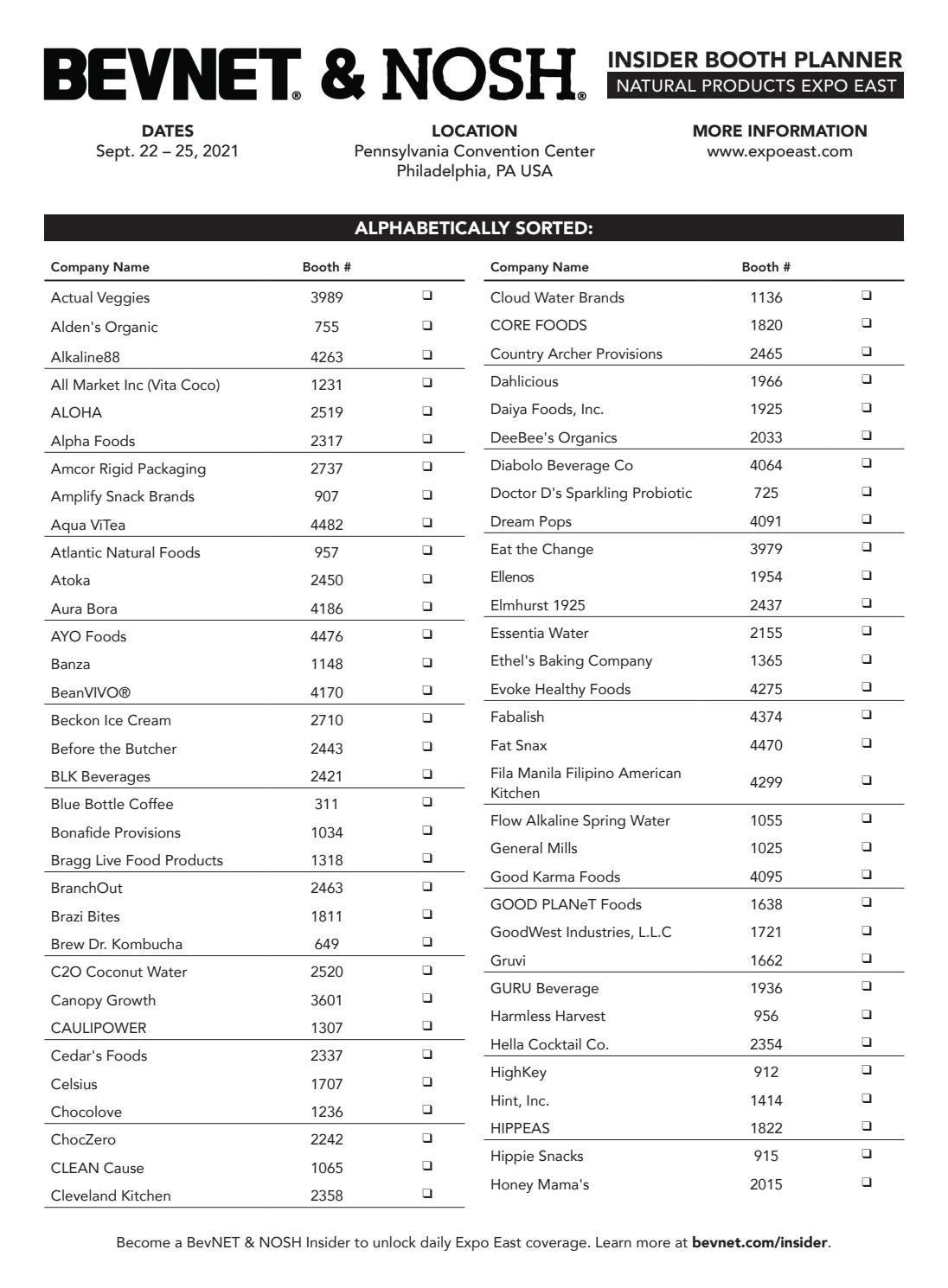 BevNET & NOSH Insider Booth Planner for Expo East 2021 by BevNET.com ...