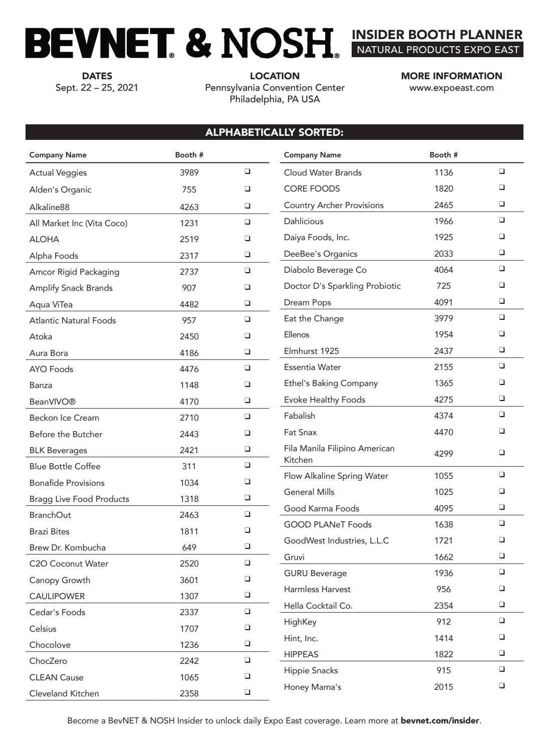 BevNET & NOSH Insider Booth Planner for Expo East 2021 by BevNET.com ...