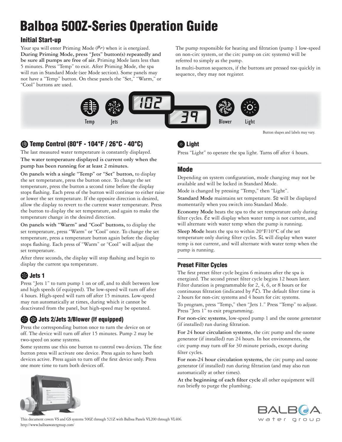 The Balboa 500/ 523 User Manual by Hot Tub Suppliers - Issuu