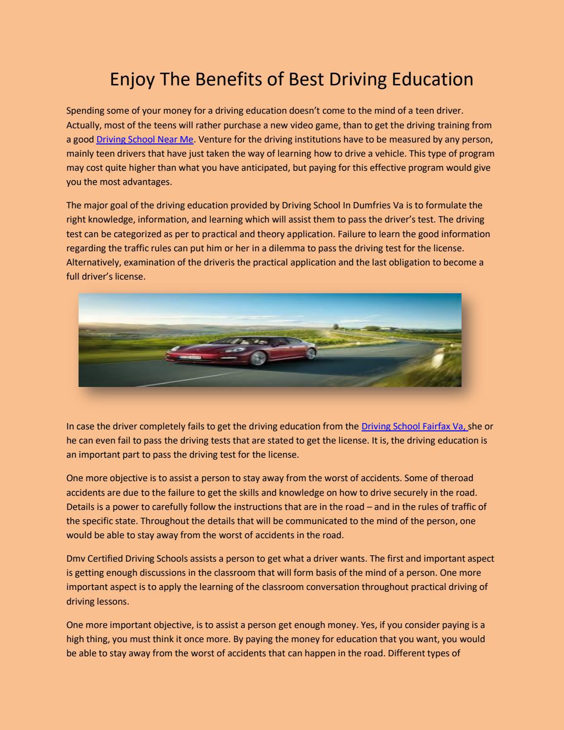 Enjoy The Benefits of Best Driving Education by drivingschoolvausa - Issuu