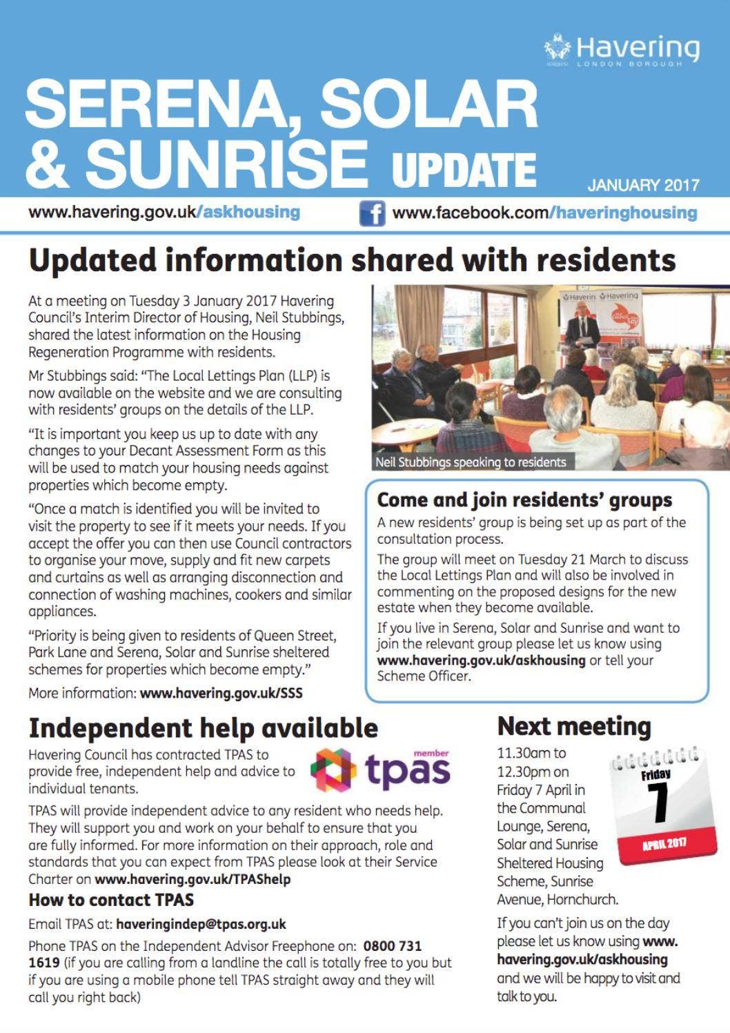 Serena, Solar & Sunrise Courts Update 2017 January by Havering Council ...
