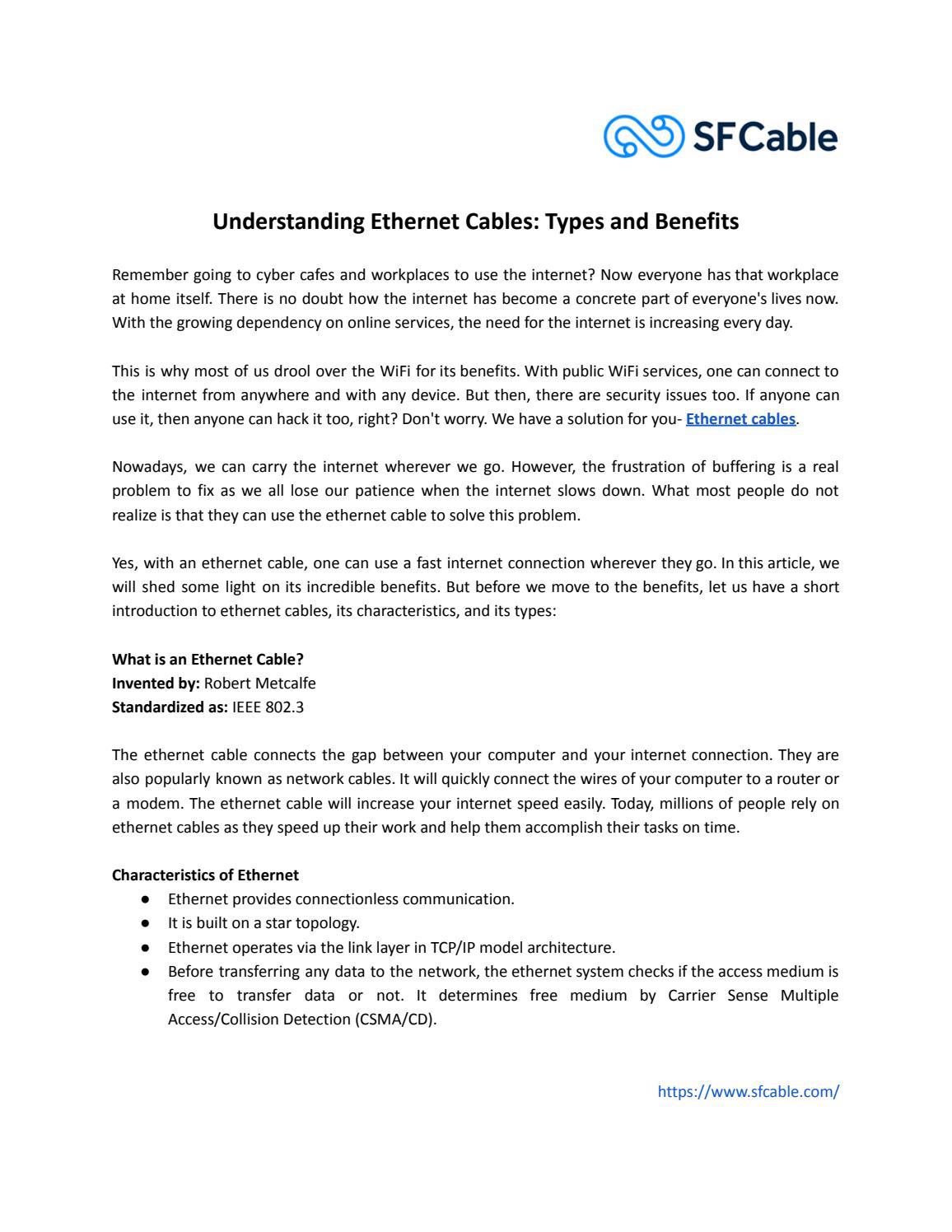 Understanding Ethernet Cables: Types and Benefits by Sf Cable, Inc - Issuu