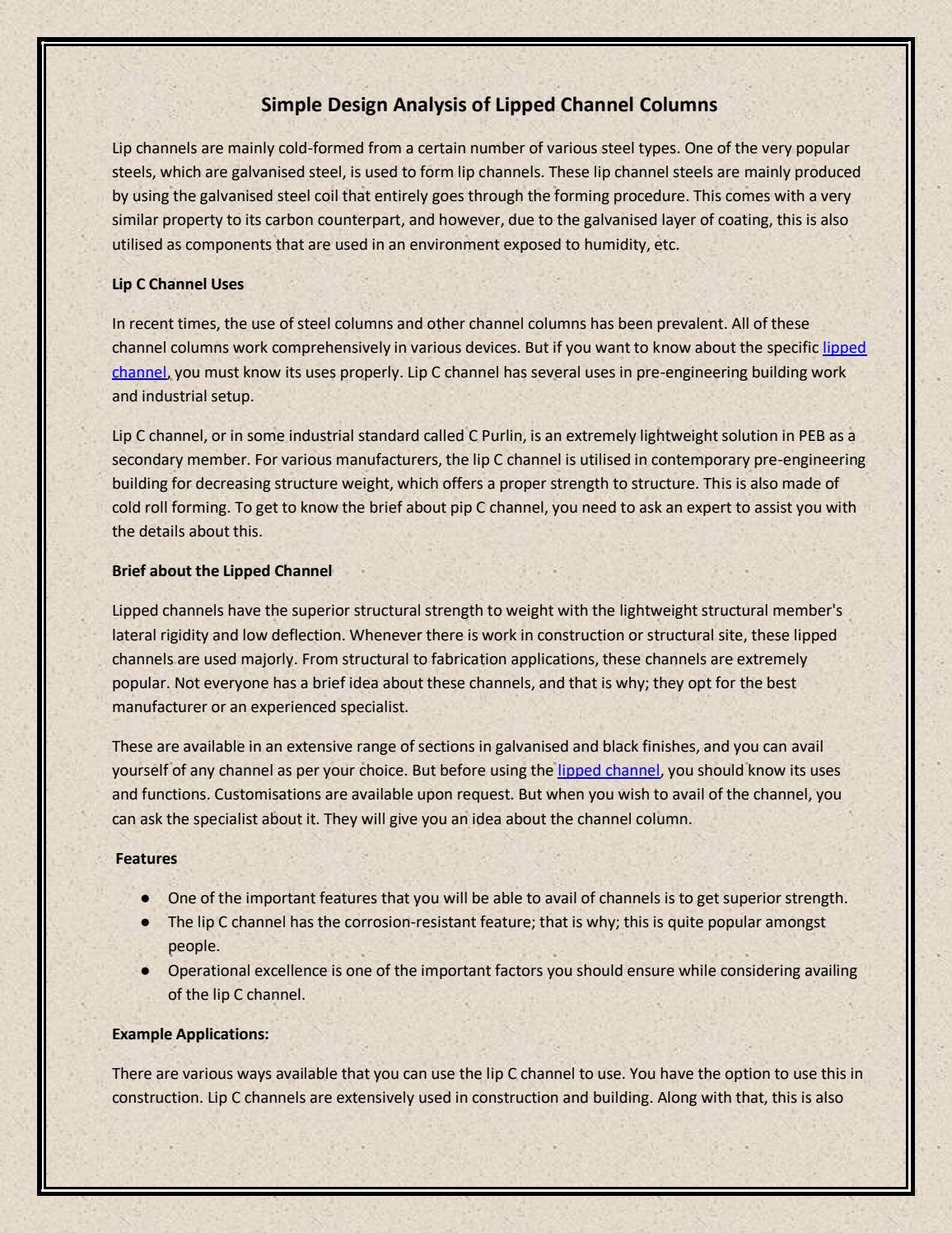 Simple Design Analysis of Lipped Channel Columns by dewasmetal - Issuu