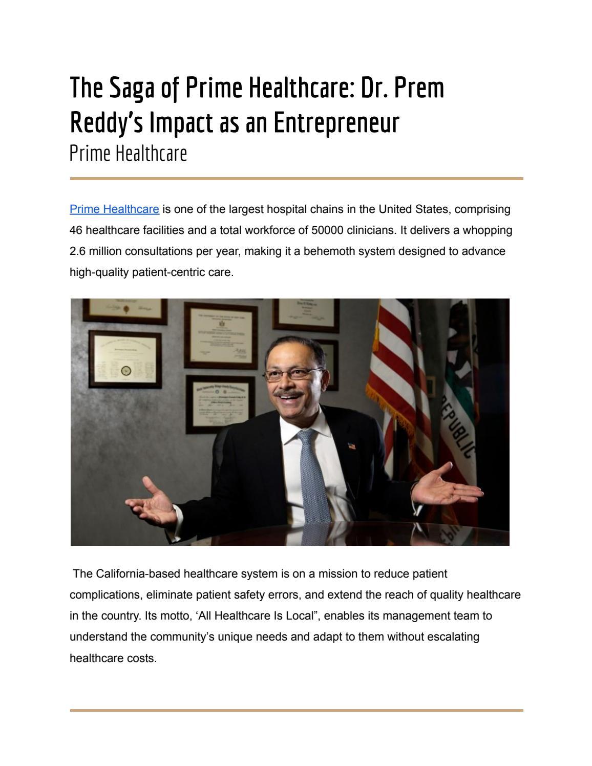 The saga of prime healthcare dr. prem reddy’s impact as an entrepreneur ...