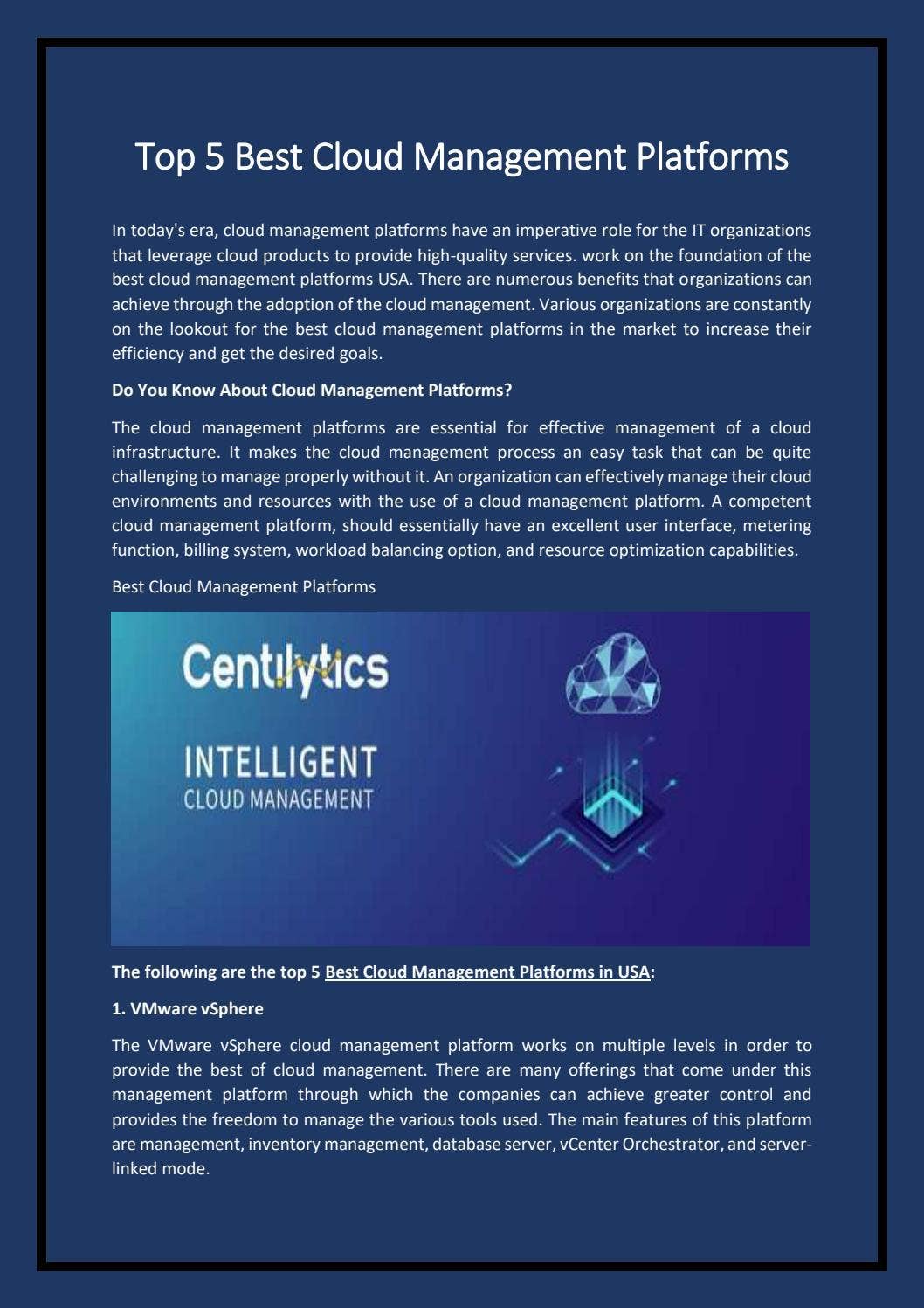 Top 5 Best Cloud Management Platforms by Centilytics - Intelligent ...
