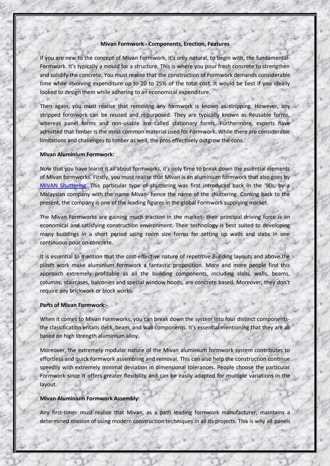 Mivan Formwork - Components, Erection, Features by Nova FormWorks - Issuu