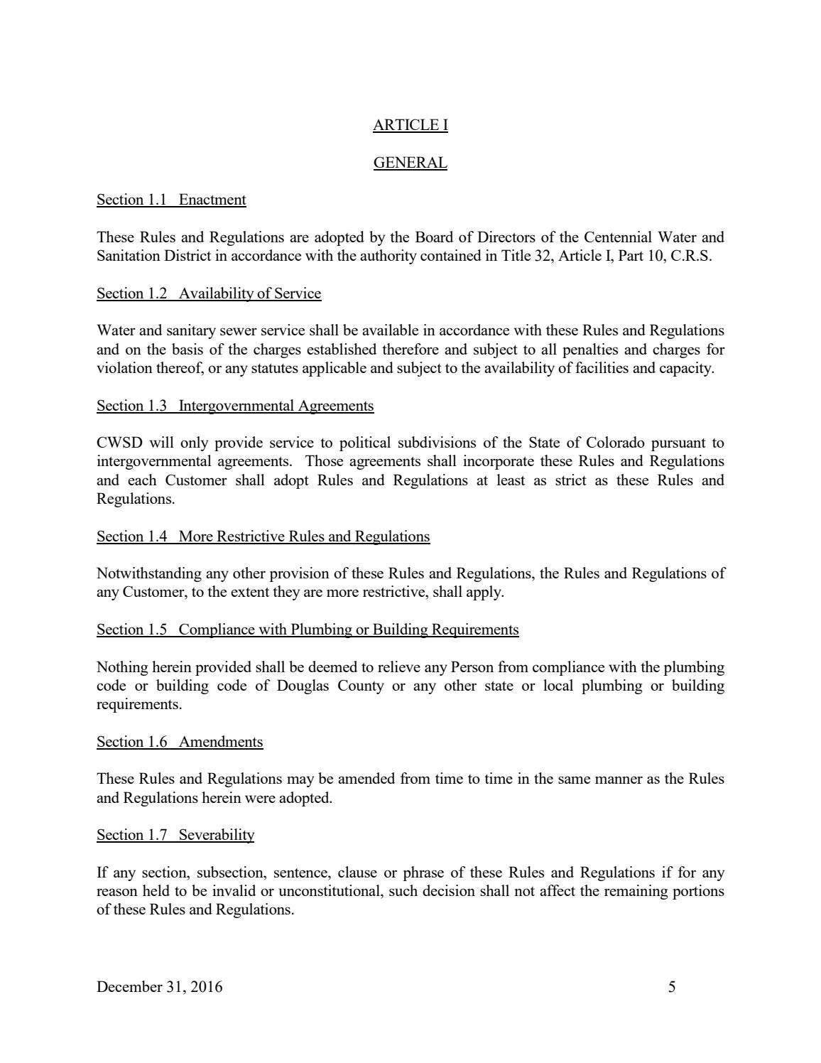 Centennial Water Rules & Regulations Dec 2016 by Highlands Ranch Metro ...
