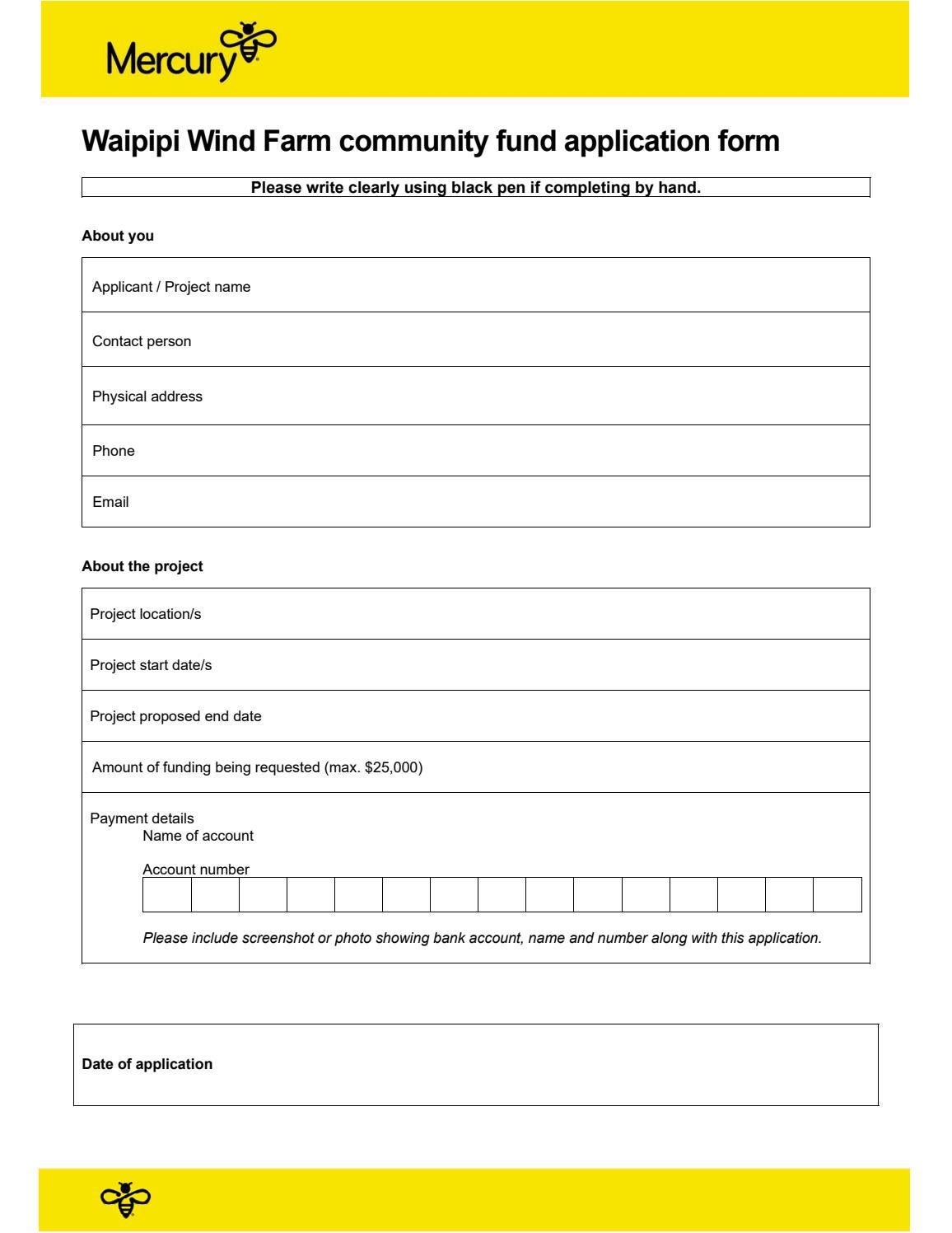 Waipipi Wind Farm Community Fund application form by Mercury - Issuu