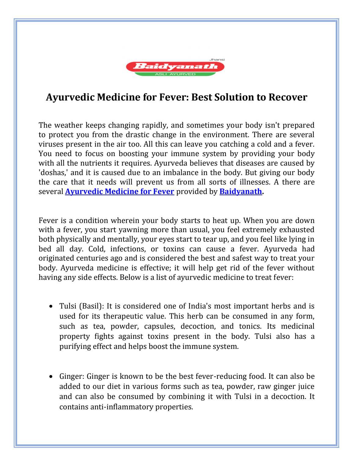 Ayurvedic Medicine for Fever: Best Solution to Recover by Baidyanath ...