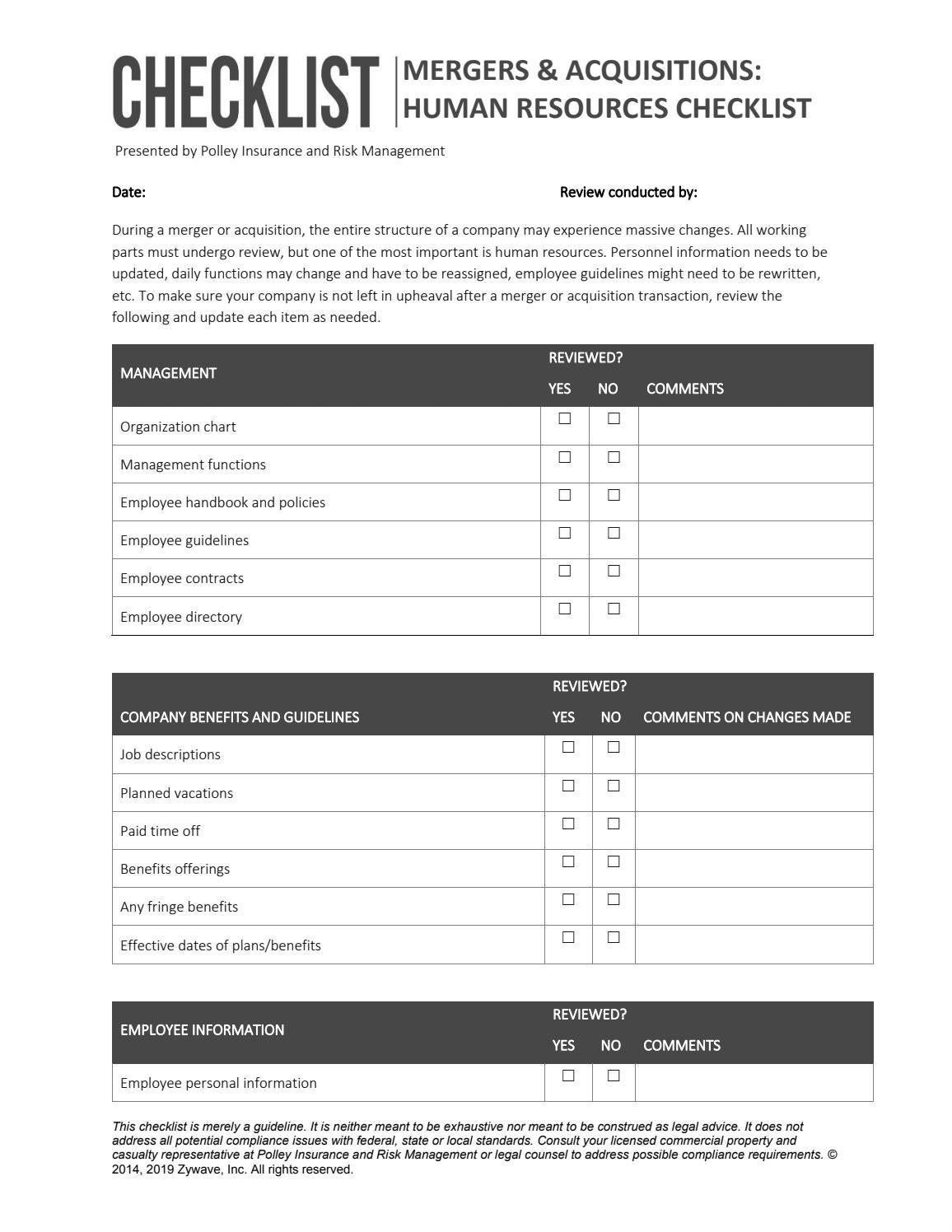 Merger Checklist Template Merger Checklist Template