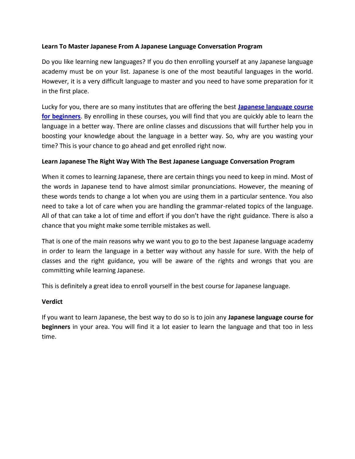 Learn To Master Japanese From A Japanese Language Conversation Program by njlaacademy - Issuu