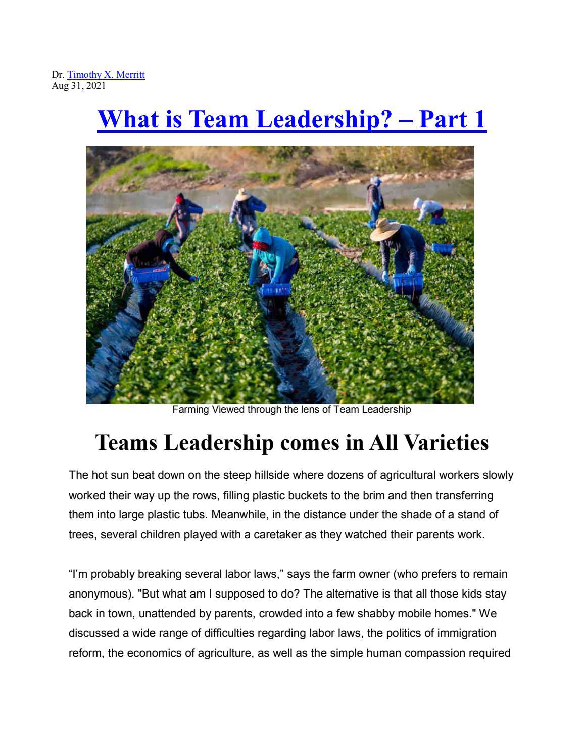 What Is Team Leadership Part 1 By Dr timothyxmerritt Issuu