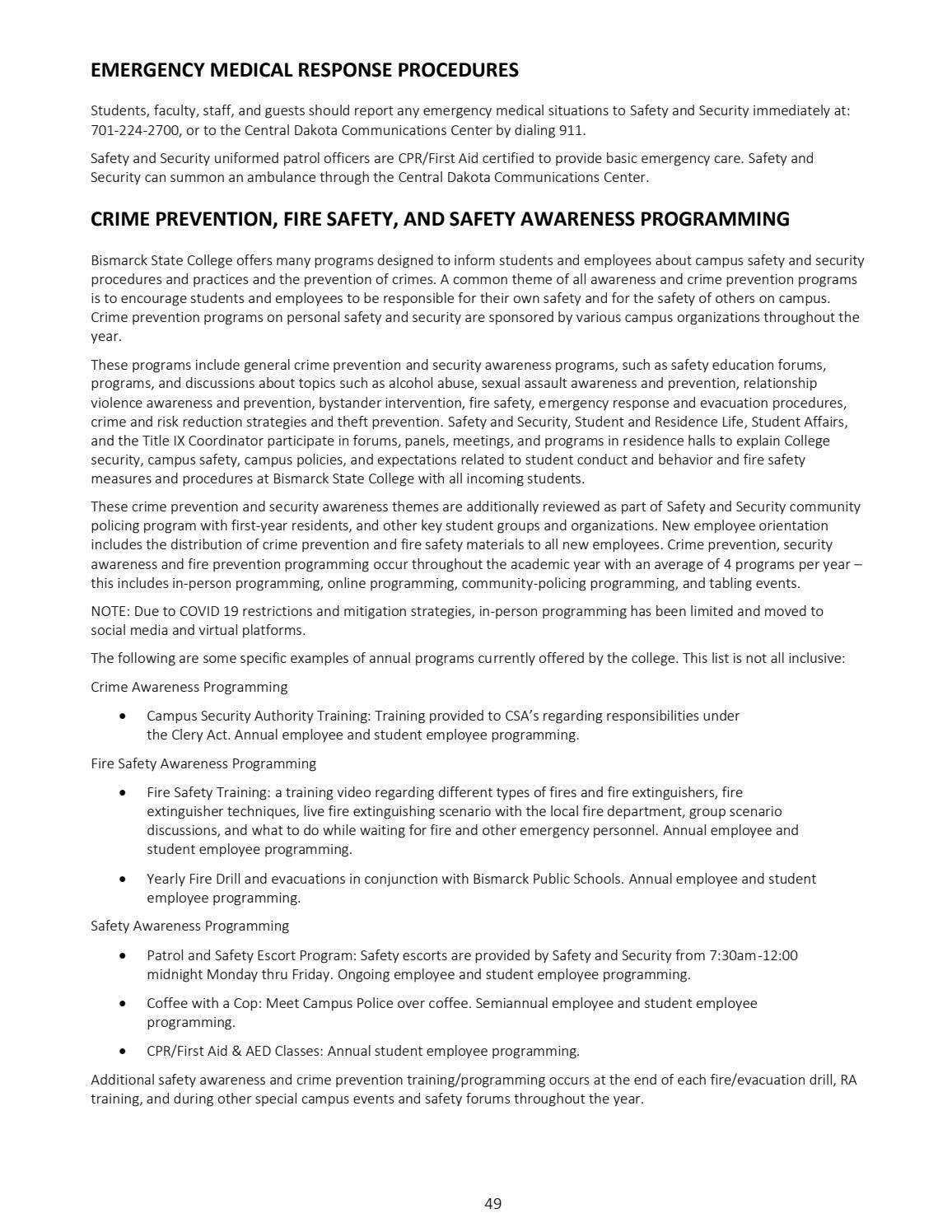 BSC Annual Security Fire Safety Report 2021 by Bismarck State College ...