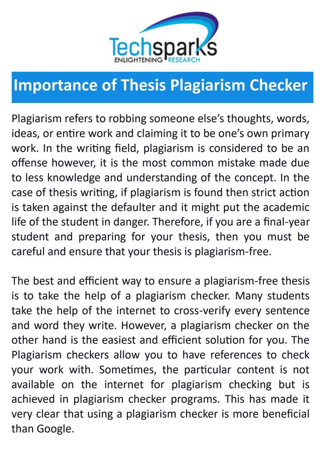 importance of Thesis Plagiarism Checker by Techsparks - Issuu