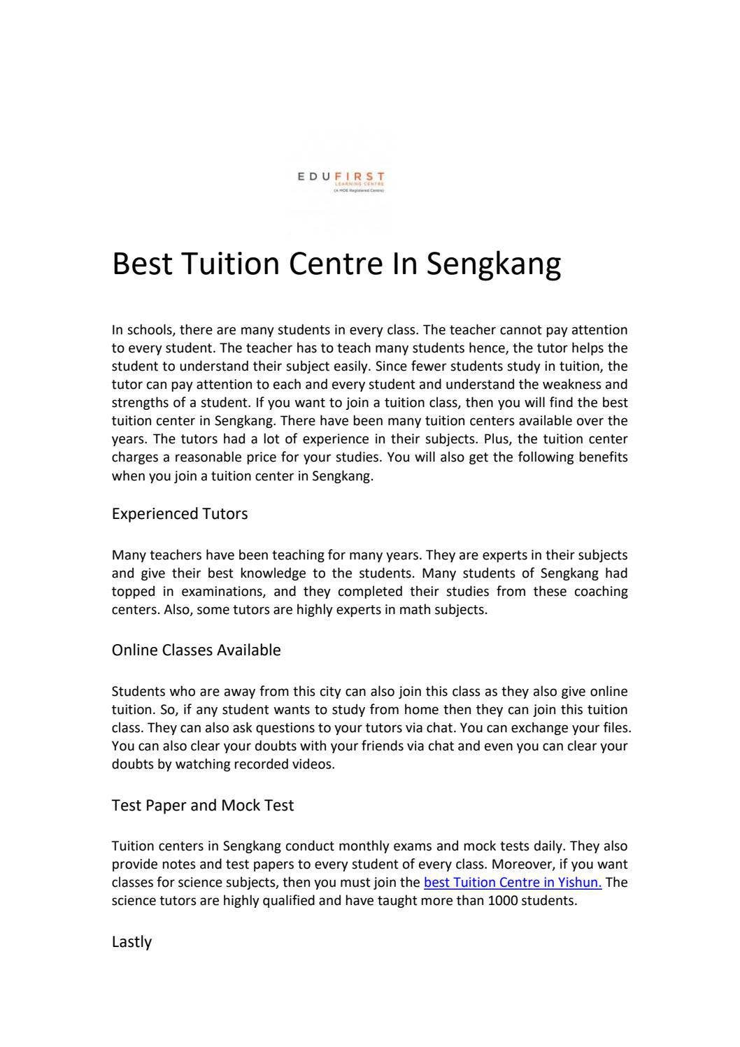 Best Tuition Centre In Sengkang by EduFirst Learning Centre - Issuu