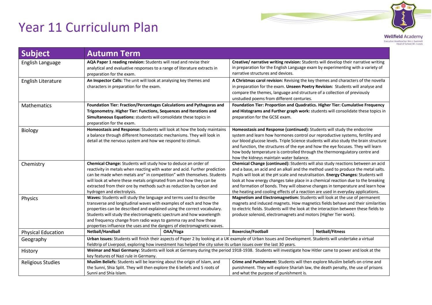 Year 11 Curriculum Plan 2021 by Schudio - Issuu