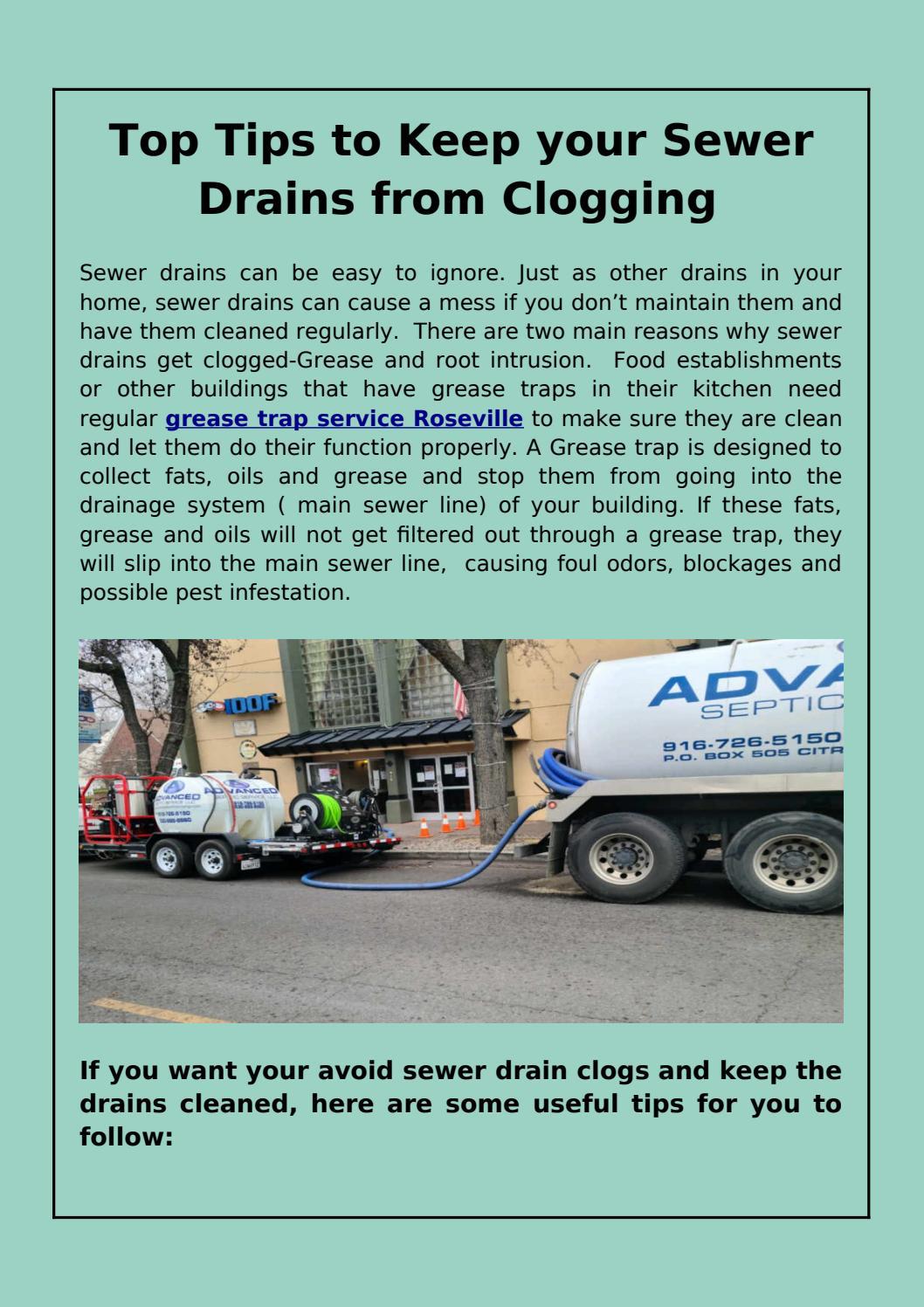 Top Tips to Keep Your Sewer Drains from Clogging by Advanced Septic ...