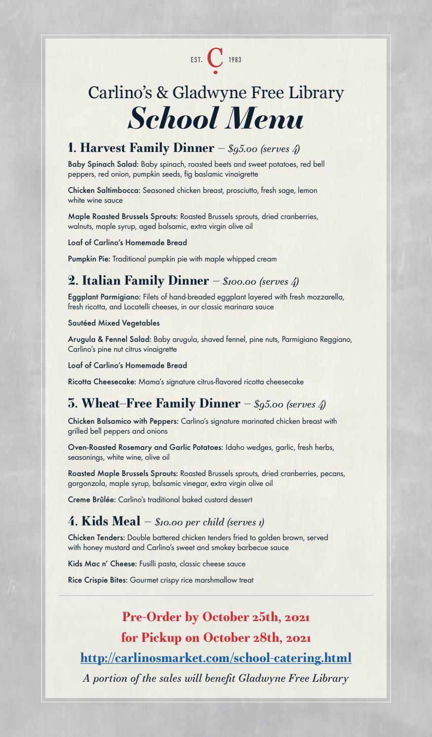 Gladwyne Free Library Menu 2021 by CarlinosMarket - Issuu