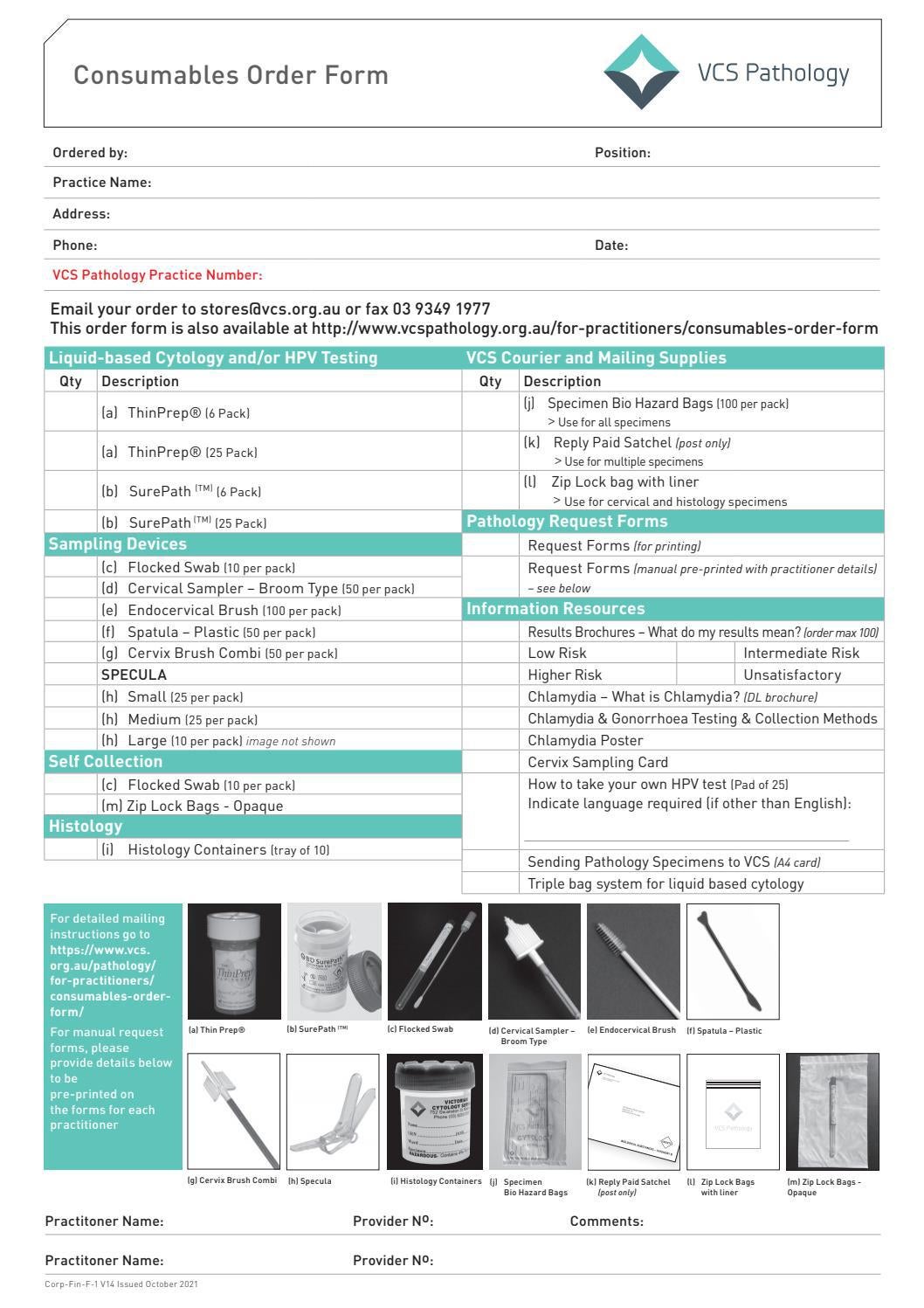 Consumable Order Form V14 Oct by Victorian Cytology Service - Issuu