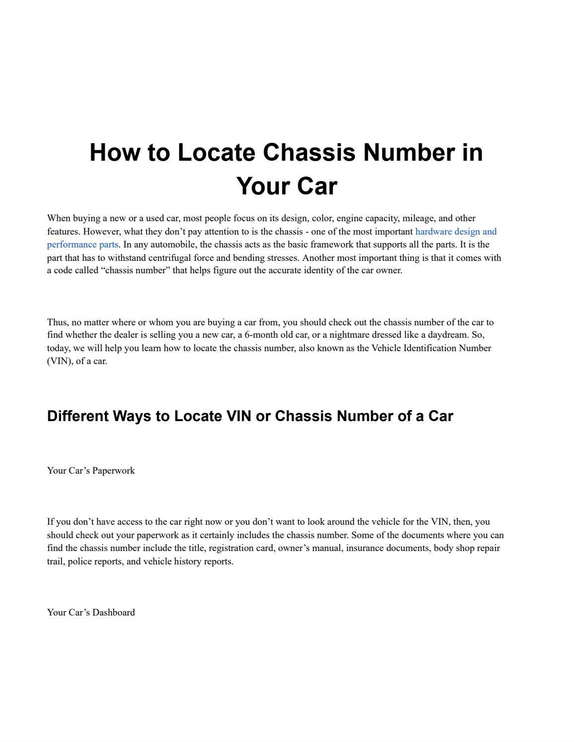How to Locate Chassis Number in Your Car by paradigmengineeringco - Issuu