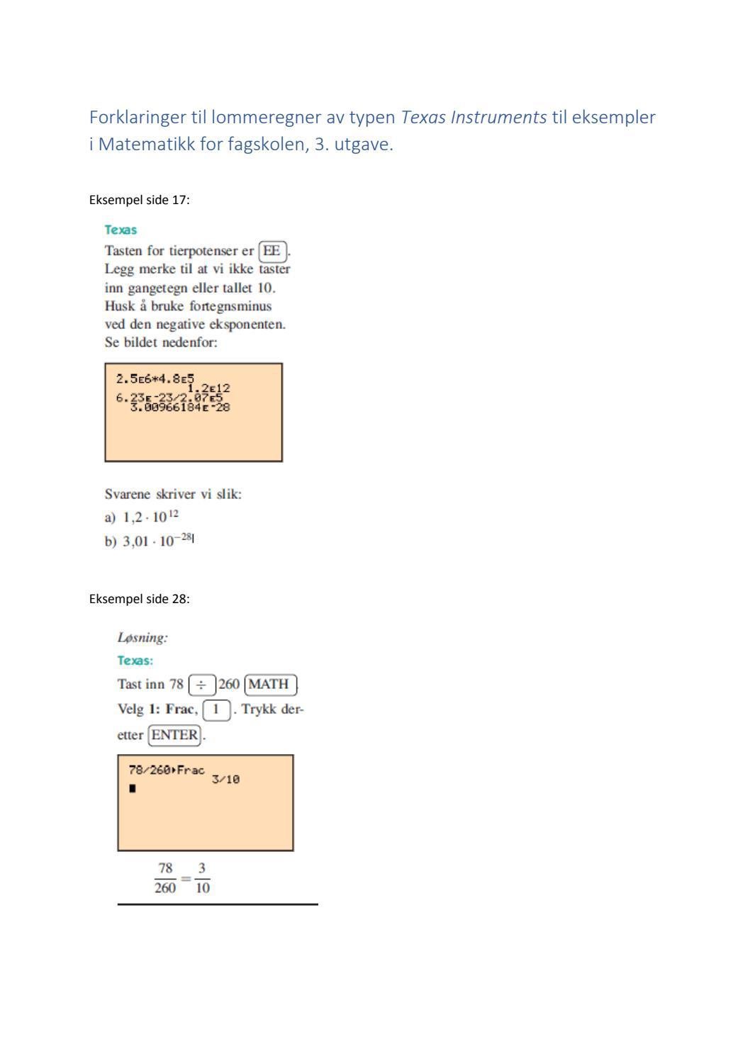 Matematikk for fagskolen 3 utg. (9788245034196) - Texas Instruments ...