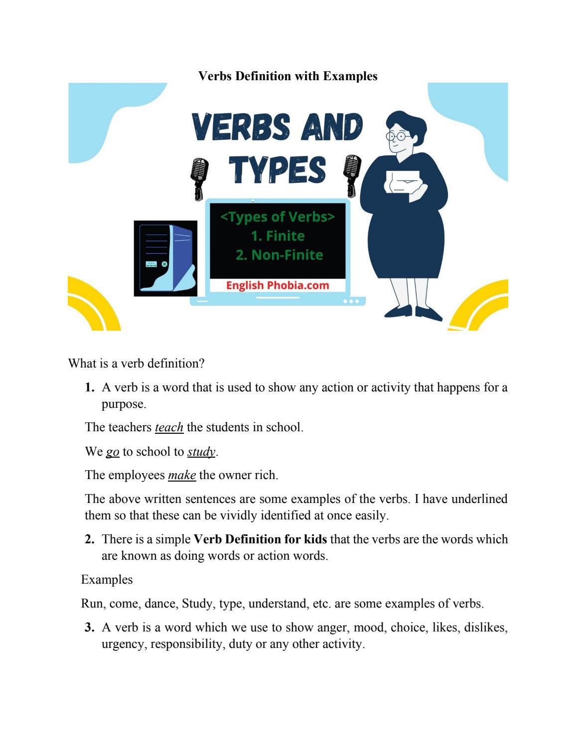Verbs Definition With Examples By English Phobia Issuu
