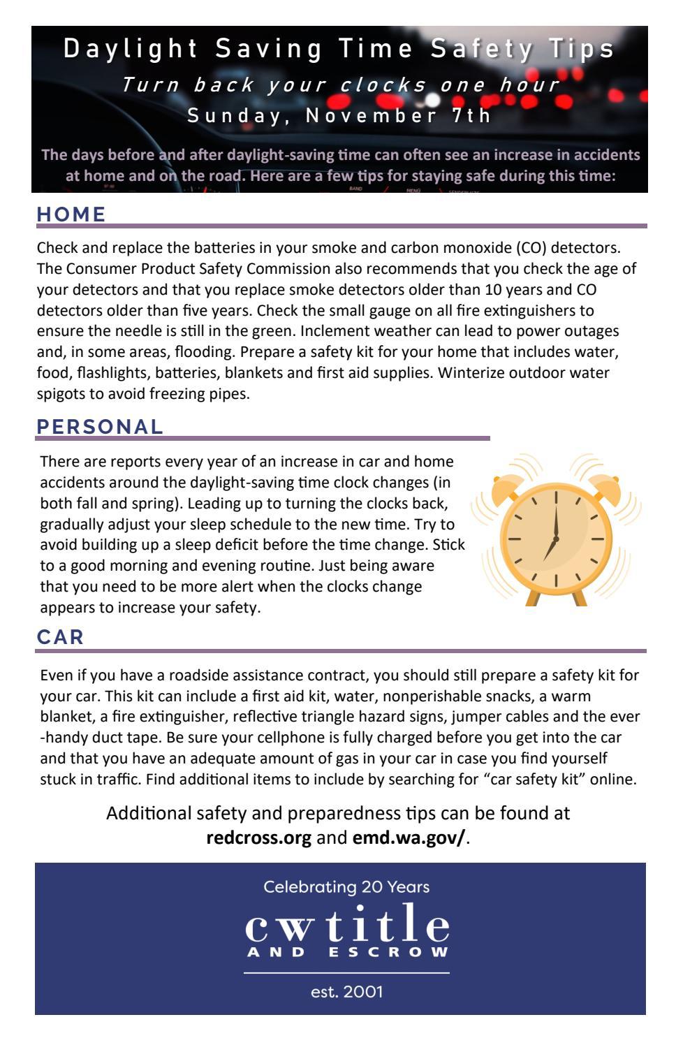 Daylight Saving Time Safety Tips by CW Title and Escrow - Issuu