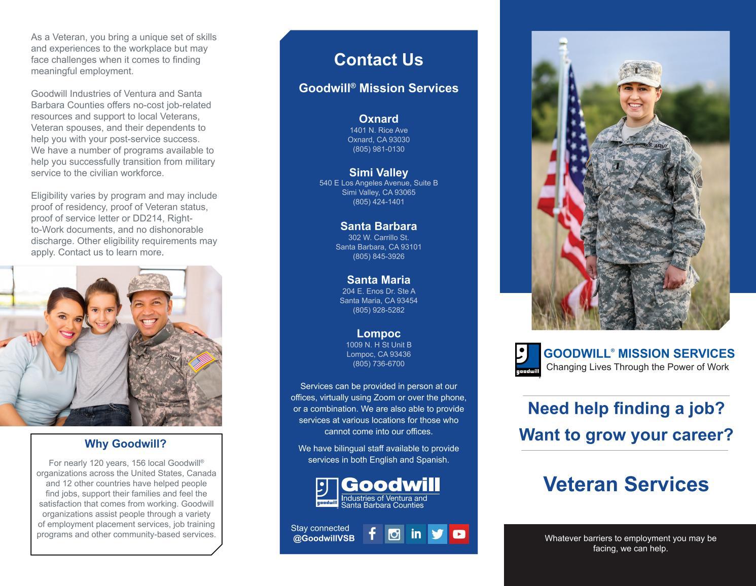 Veterans Services Pamphlet by Goodwill Industries of Ventura and Santa ...