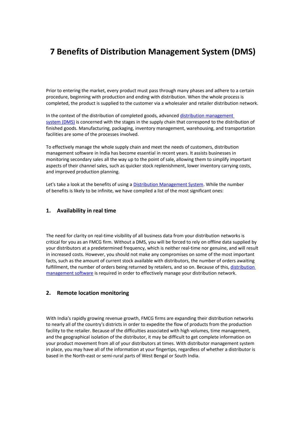 Additional Benefits of Distribution Management System by ZylemSolutions ...