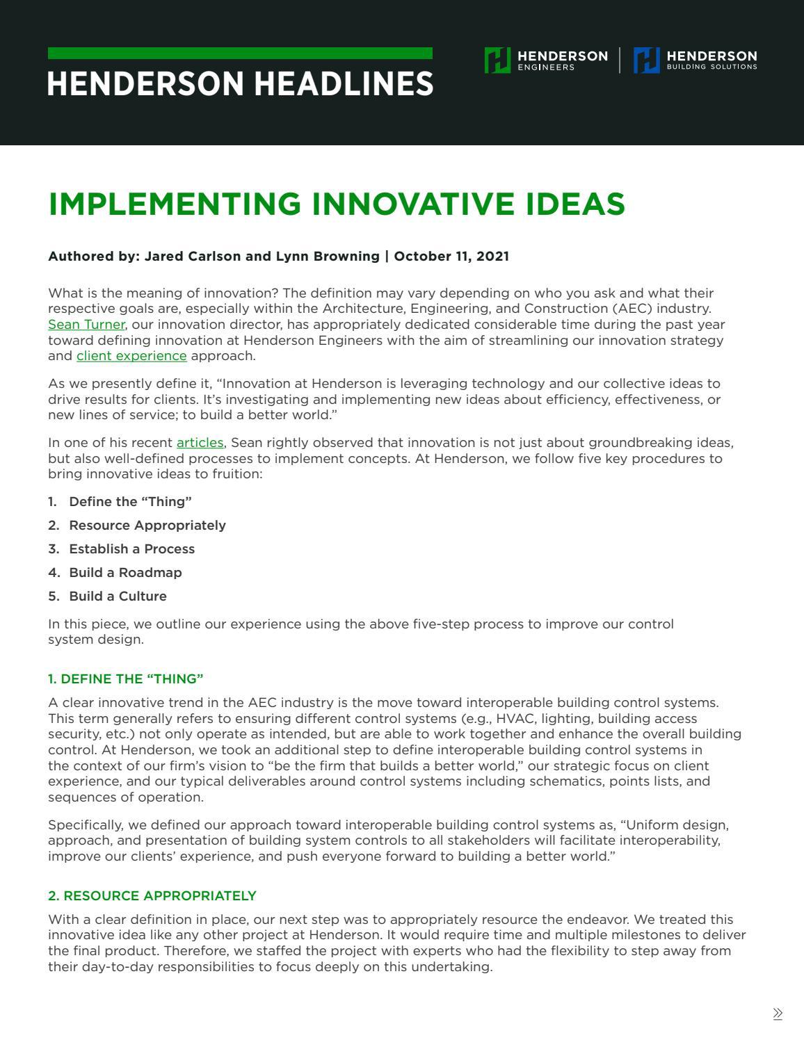 Implementing Innovative Ideas by hendersonengineers - Issuu