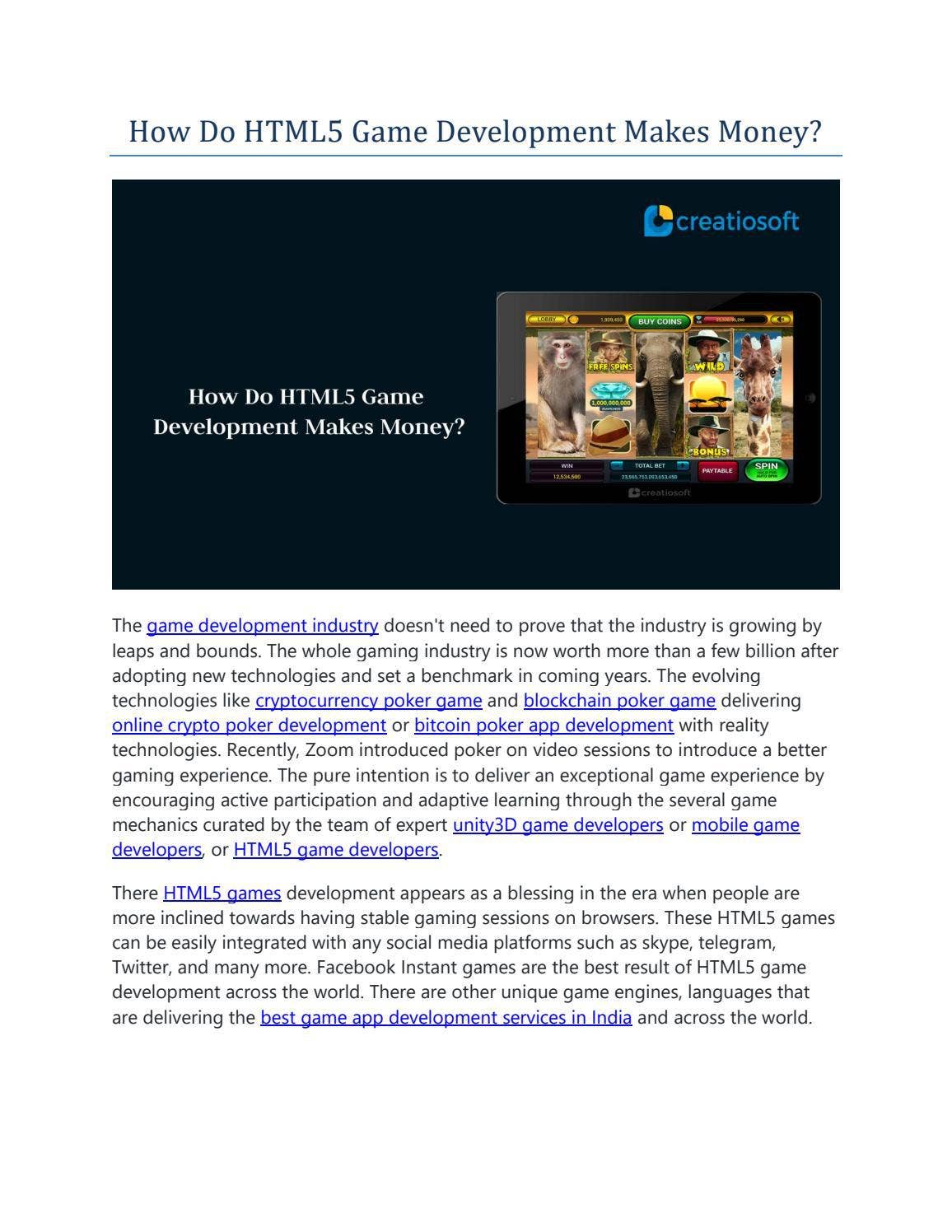 How Do HTML5 Game Development Makes Money? by Creatiosoft Solutions - Issuu