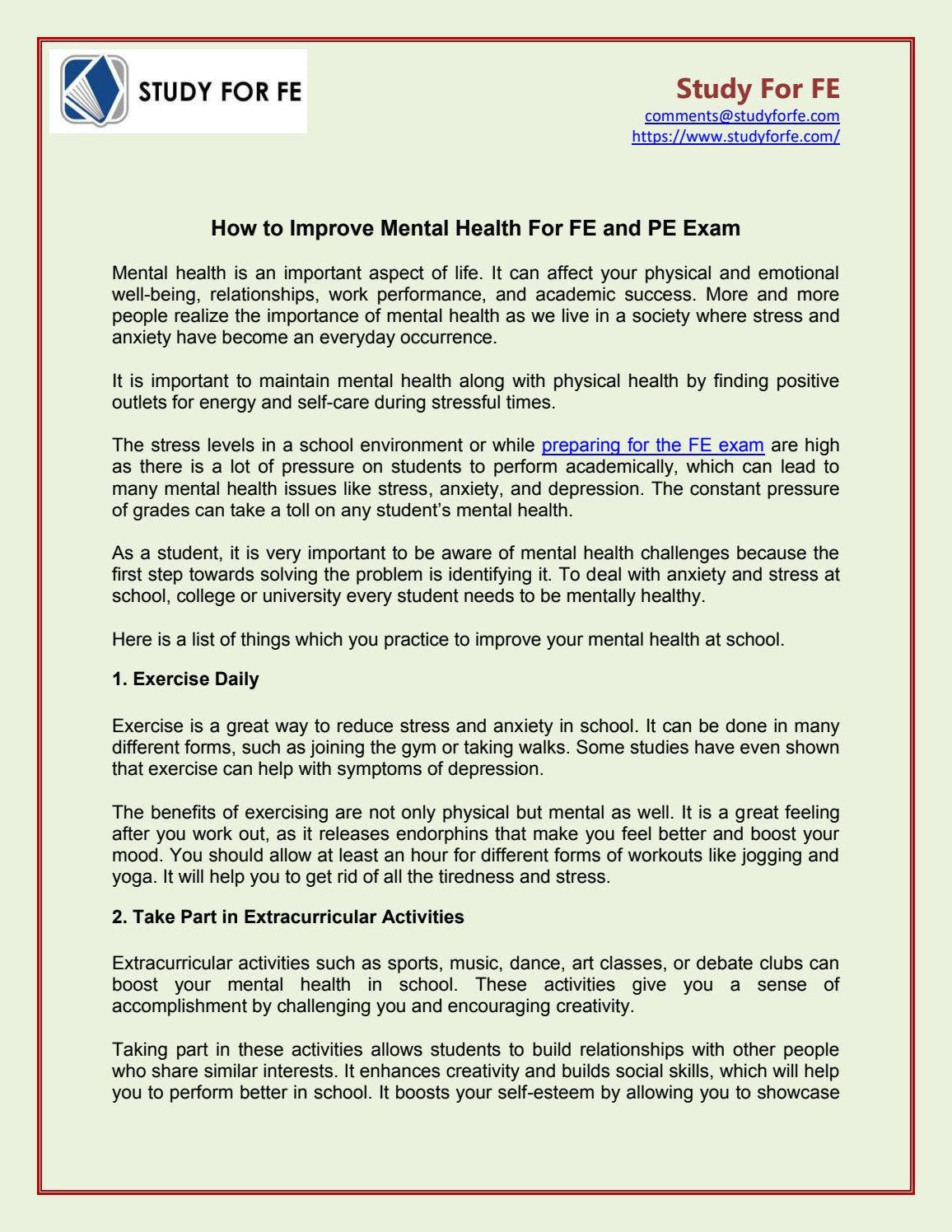 Improve Mental Health For FE and PE Exam by Wasim Asghar - Issuu